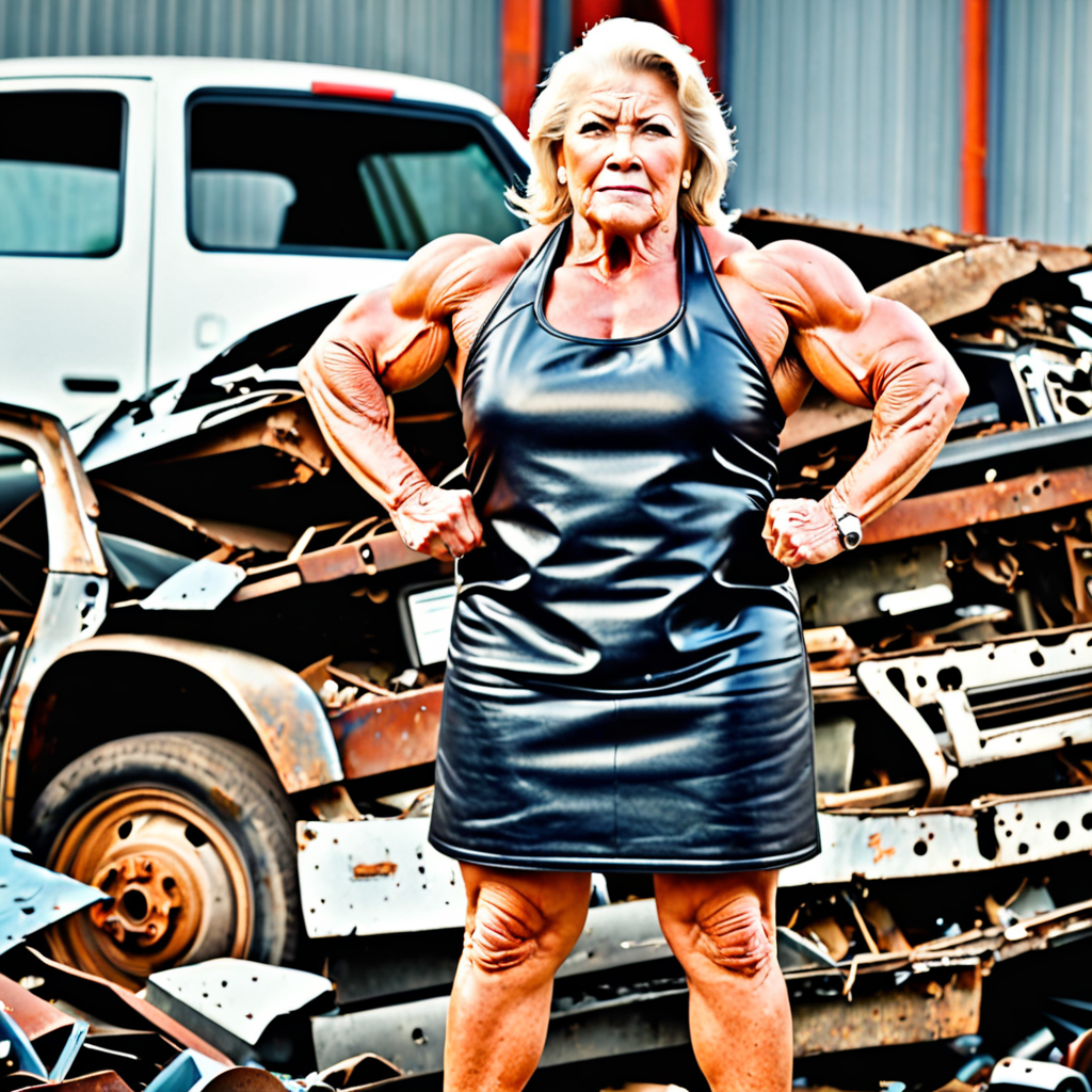 A very strong muscular elderly female very overweight bodybuilder in a ...
