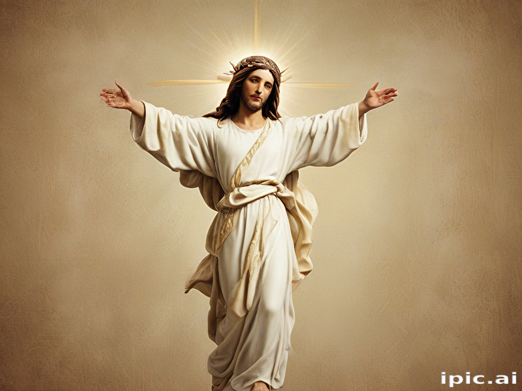 Radiant Depiction of Jesus Christ with Outstretched Arms Embracing Humanity