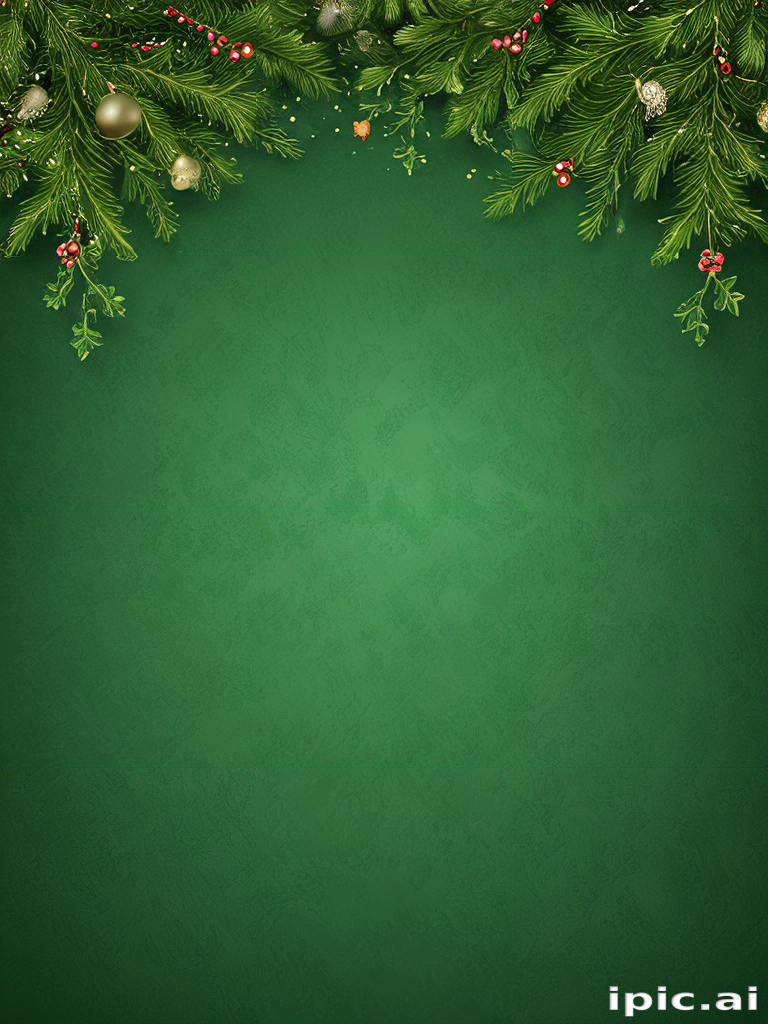 Festive Green Background Adorned with Holiday Decorations and Natural ...