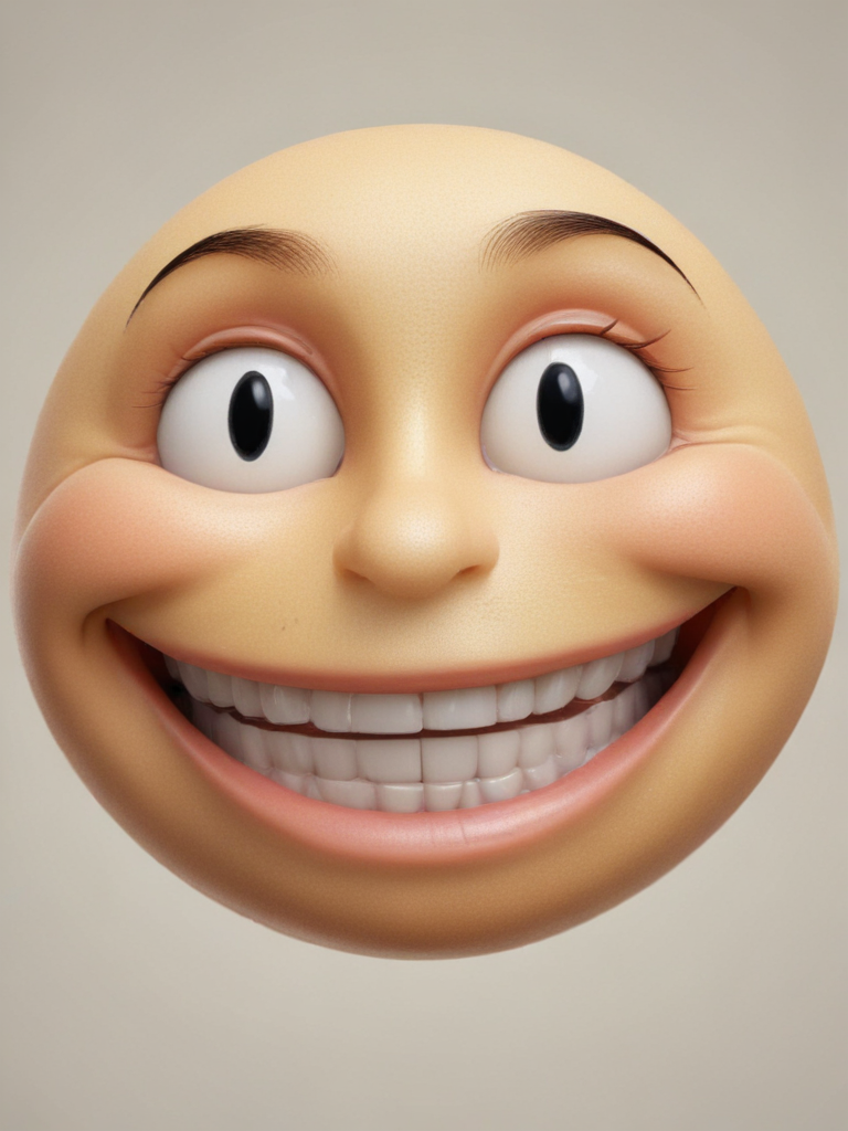 Joyful Cartoon Face with Big Smile and Playful Expressions on Display