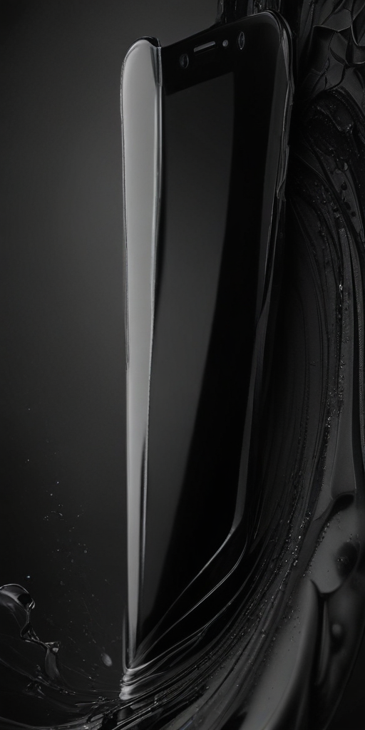Elegant Black Smartphone Surrounded by Smooth Liquid in Artistic Display