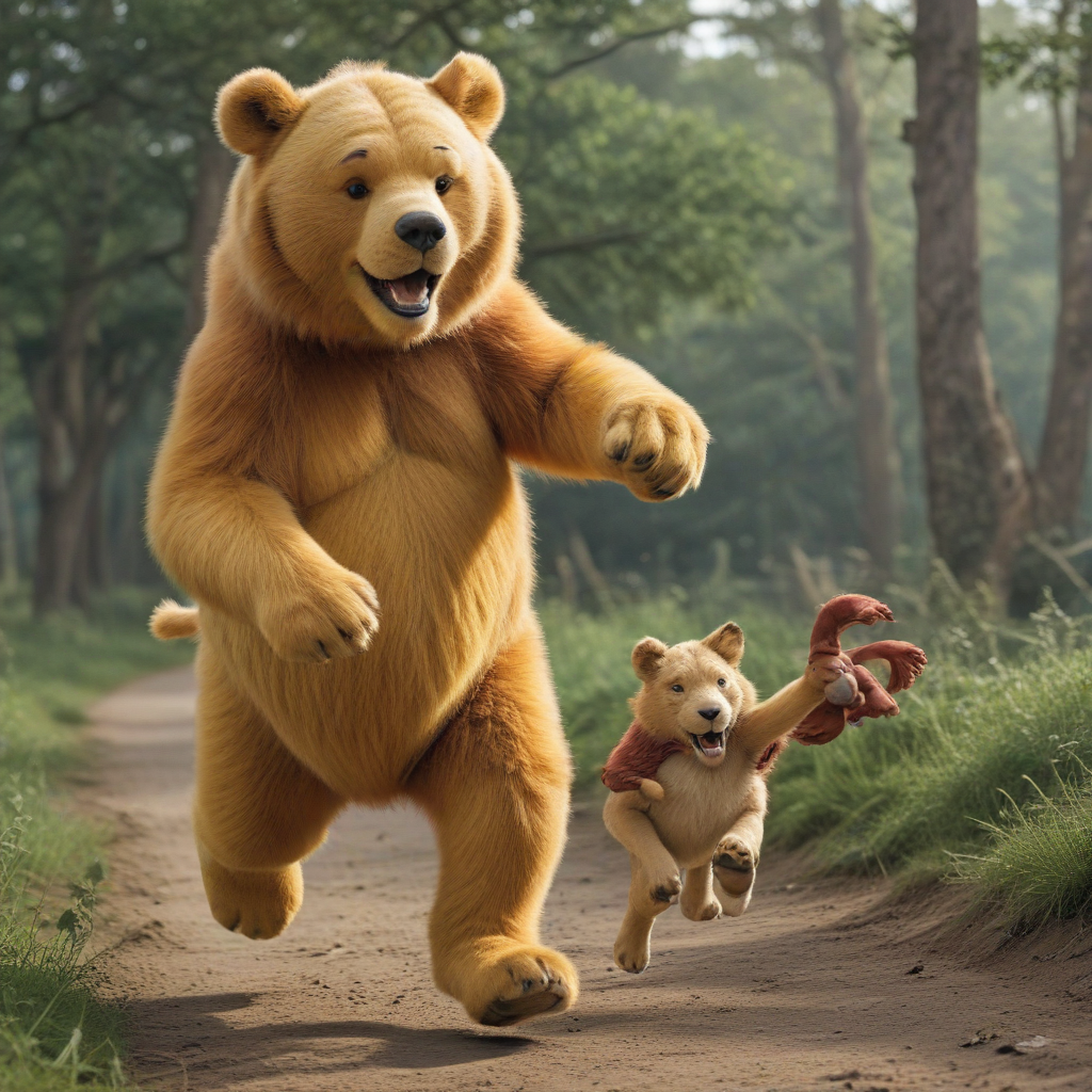 winnieh the pooh being chased by lion