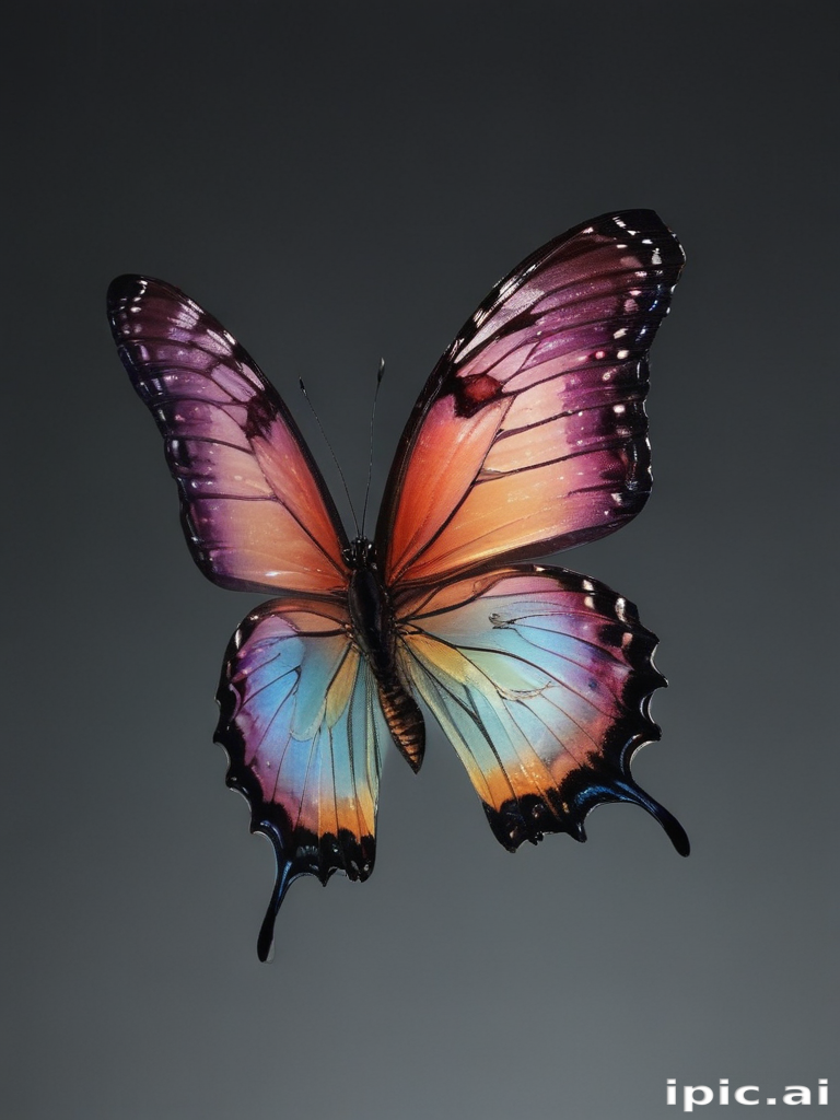 Vibrant Butterfly Displaying a Spectrum of Colors Against a Dark Background