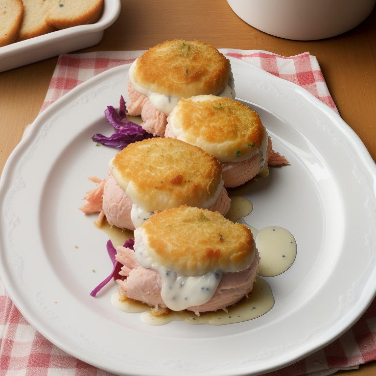 Delicious Chicken Sliders Topped with Creamy Sauce and Crispy Bread Crust.