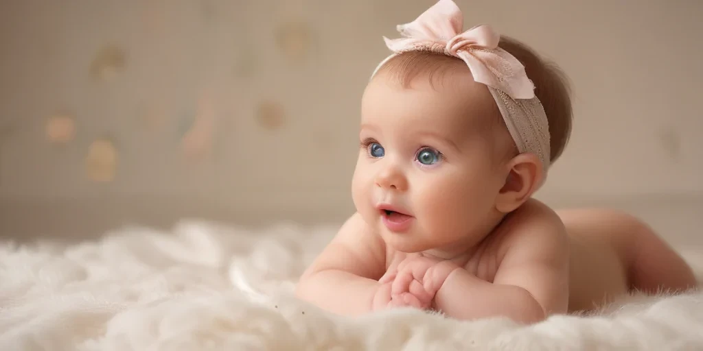 Adorable Baby with Bright Blue Eyes and Sweet Pink Bow Headband