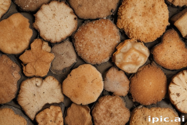 A Close-Up View of Various Natural Textures and Shapes of Cookies.