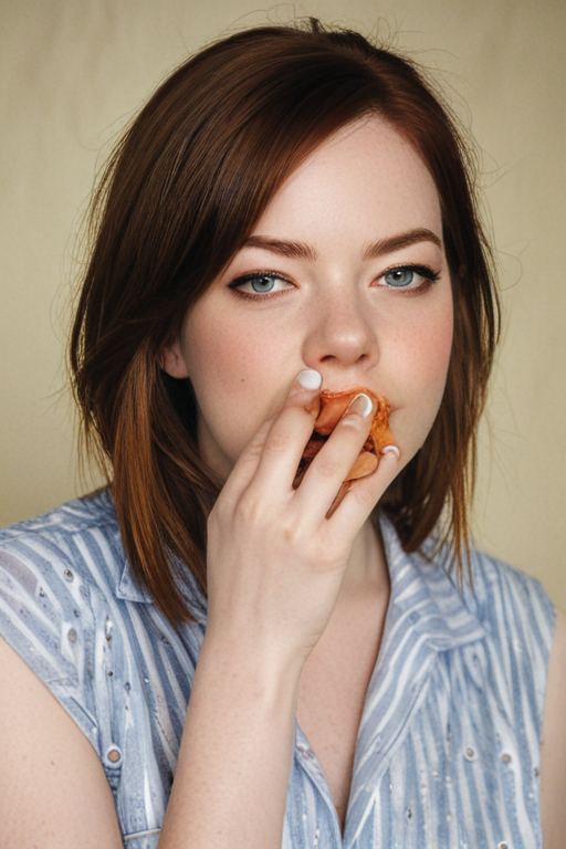 Fat Obese Emma Stone stuffing her face.