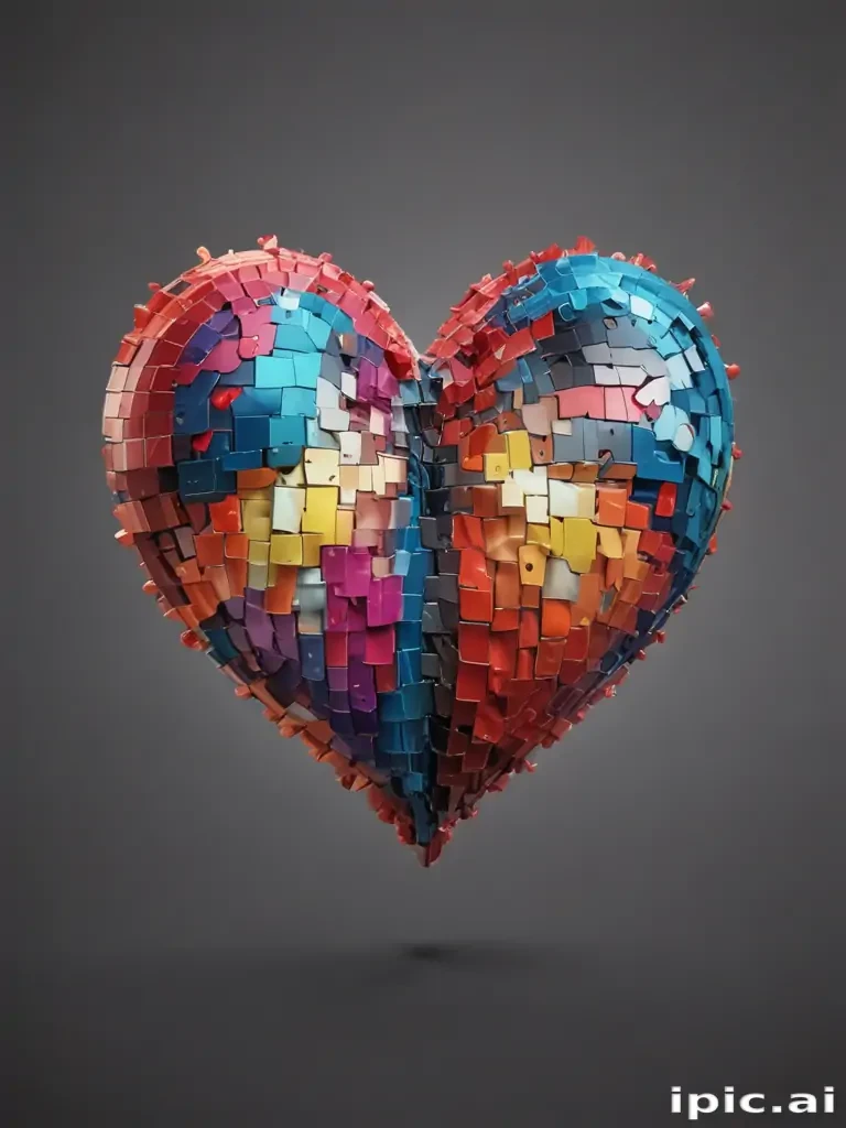 Colorful Heart Sculpture Composed of Vibrant Pieces Representing Love ...