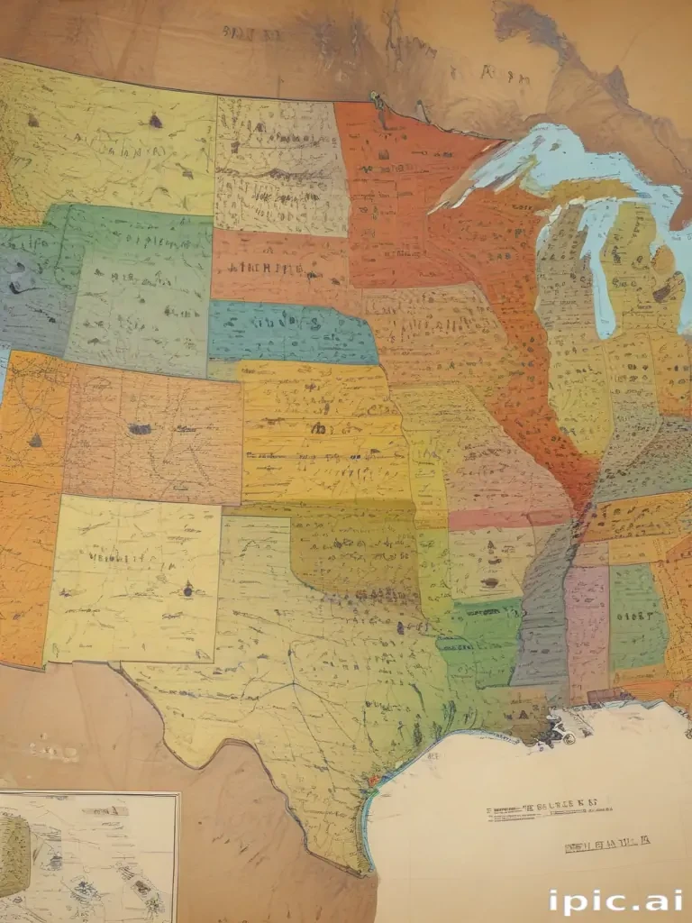 Historical Map of the United States Highlighting State Borders and Regions