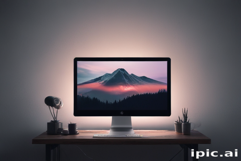 Cozy Workspace Setup Featuring a Computer Displaying a Stunning ...