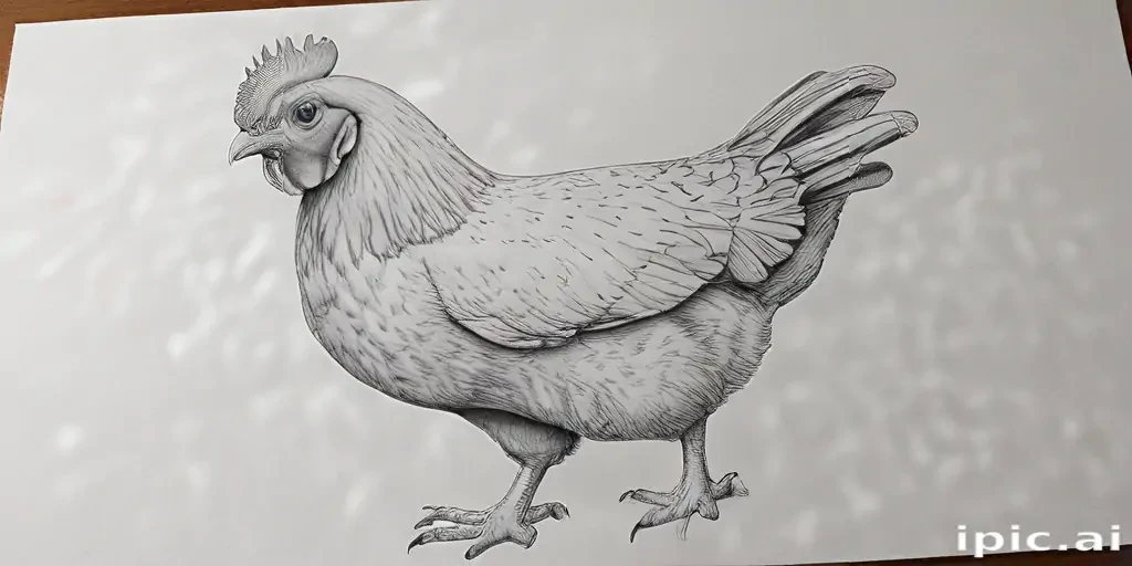 Intricate Pen Drawing of a Realistic Chicken with Detailed Feathers