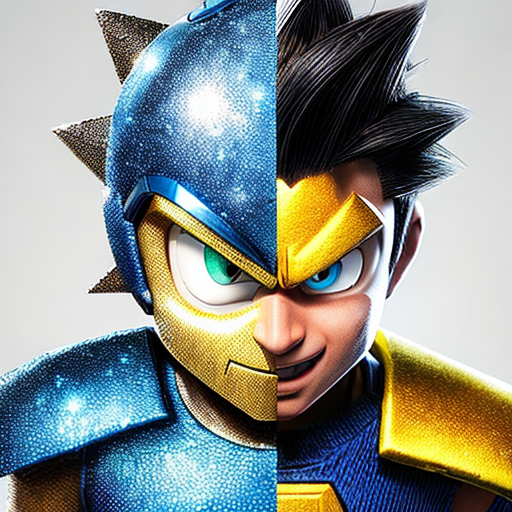 Make Mega Man with gold and silver teeth with an angry face and ...