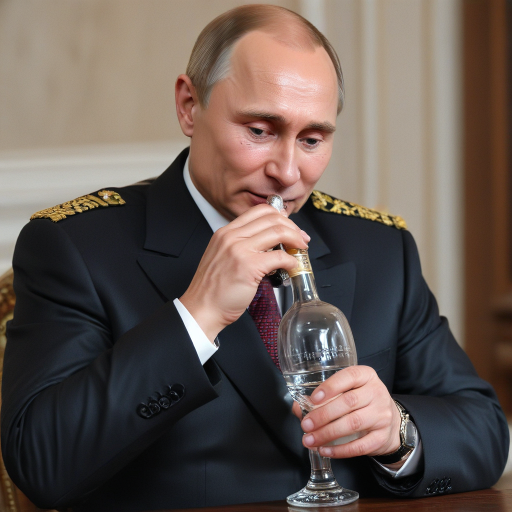 Vladimir putin drinking vodka out of the bottle