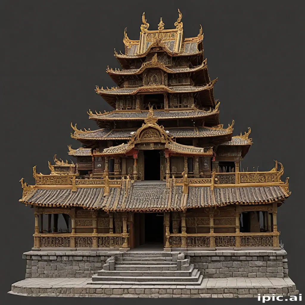 Intricately Designed Traditional Asian Temple with Multiple Levels and ...