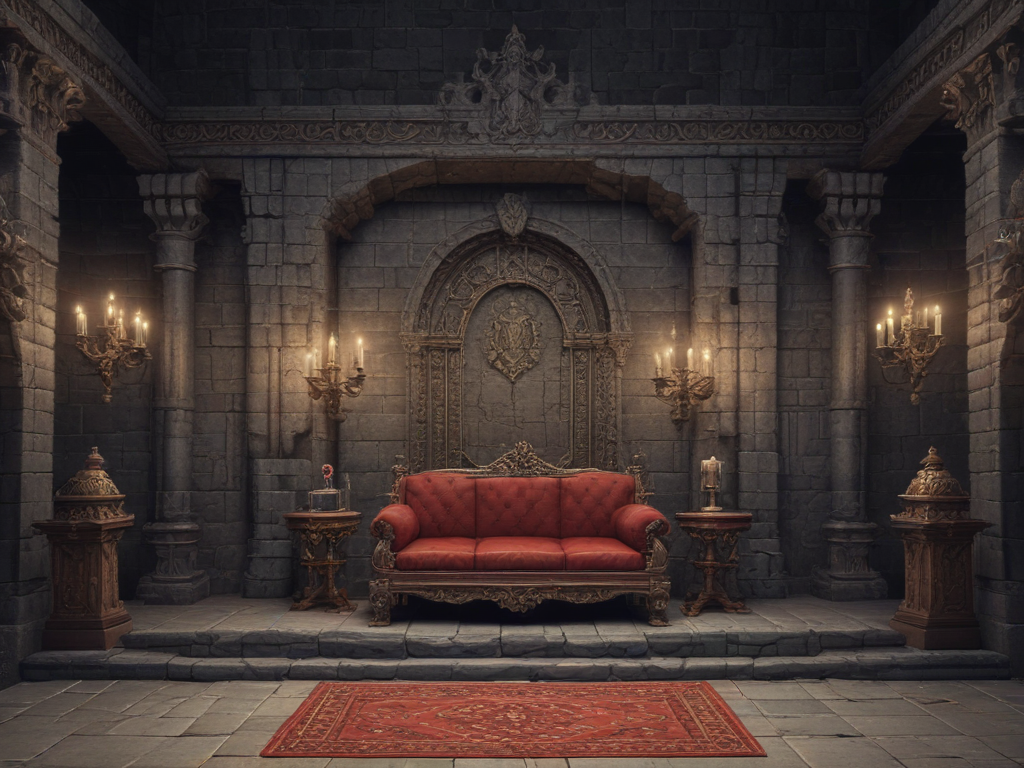 a pixel art of a castle throne room