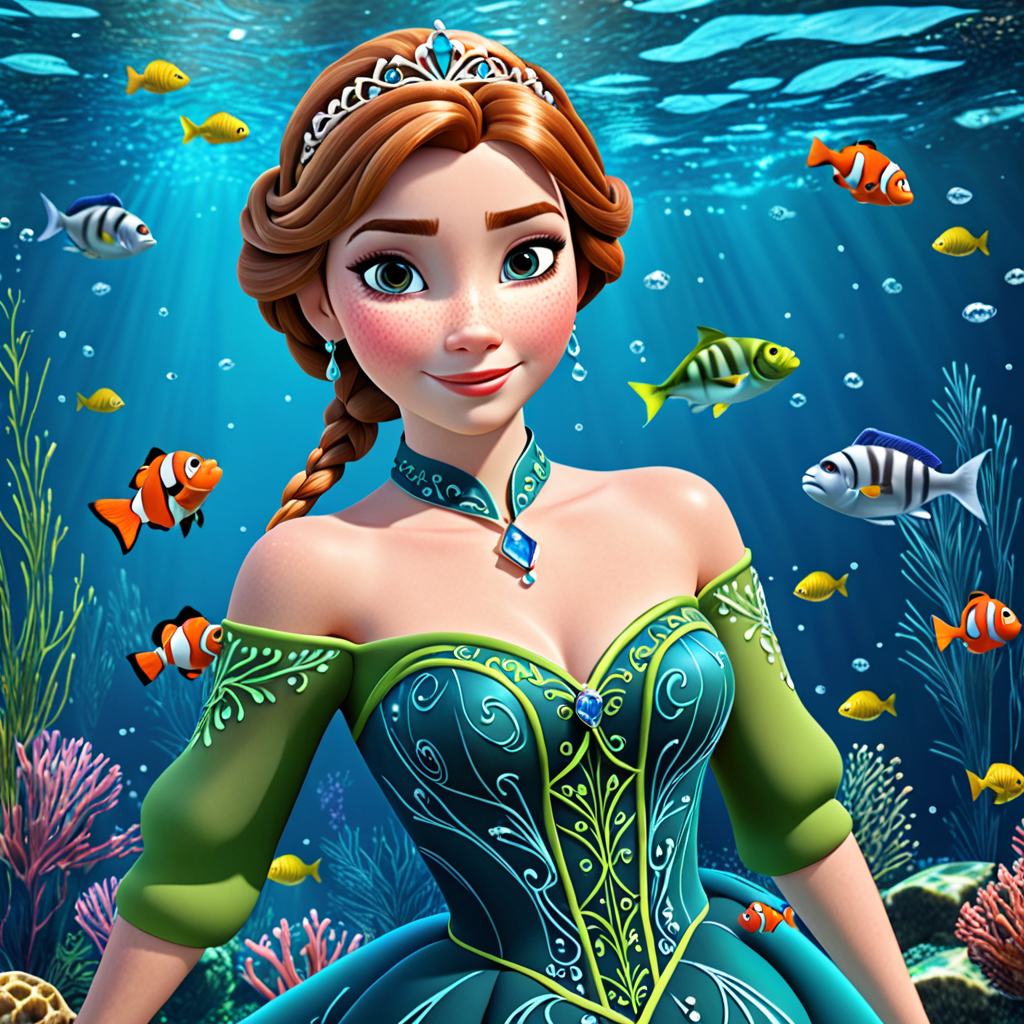 princess Anna swimming from the realistic cartoon underwater swimming ...