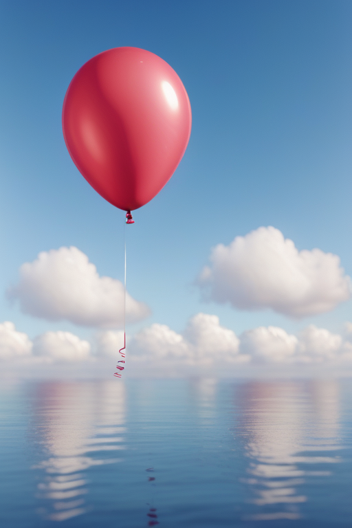 A Bright Red Balloon Floating Gracefully Over a Tranquil Ocean Scene