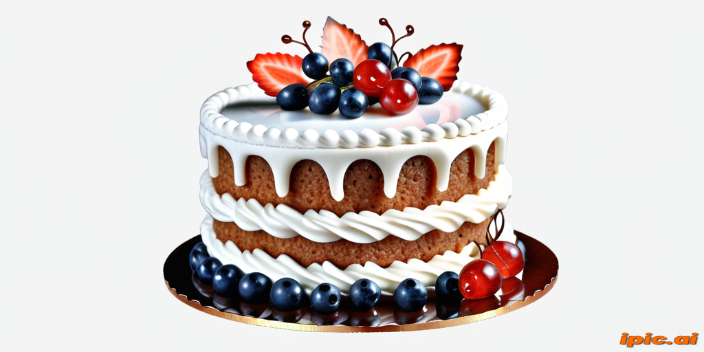 Deliciously Decorated Layered Cake with Fresh Berries and Creamy Topping.