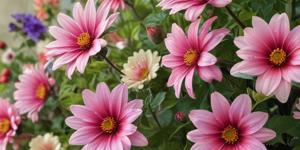 A Vibrant Display of Pink Flowers Blooming in a Lush Garden Setting