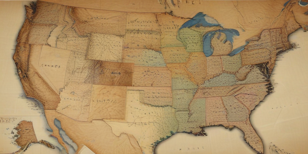 Historical Map of the United States Depicting State Borders and Regions