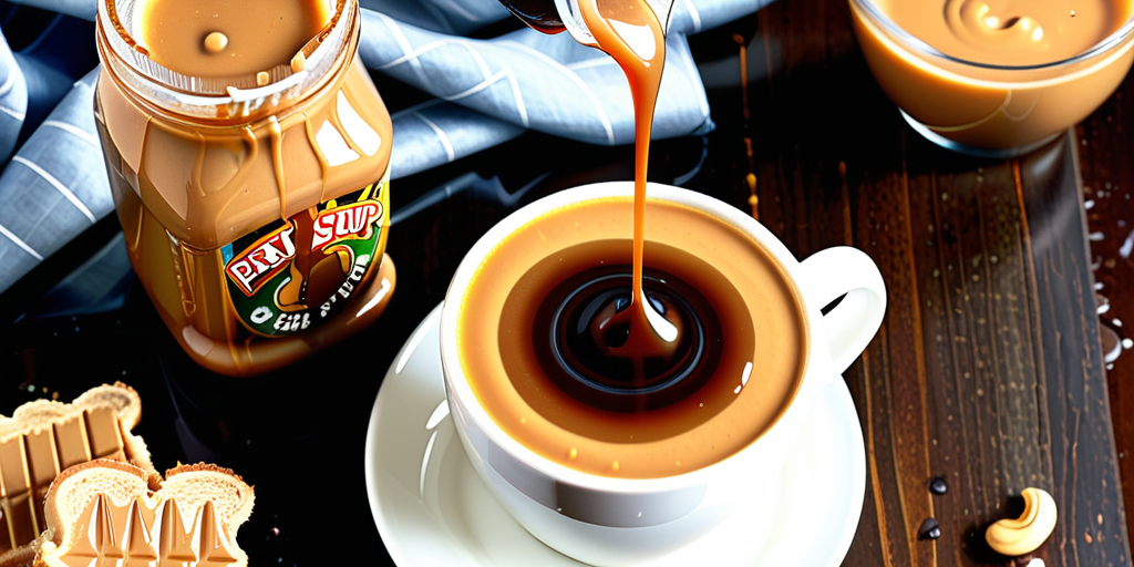 Delicious Coffee with Rich Chocolate Sauce and Sweet Treats on Table