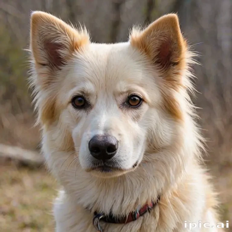 A Beautiful, Fluffy Dog with Captivating Eyes Against a Nature Background.