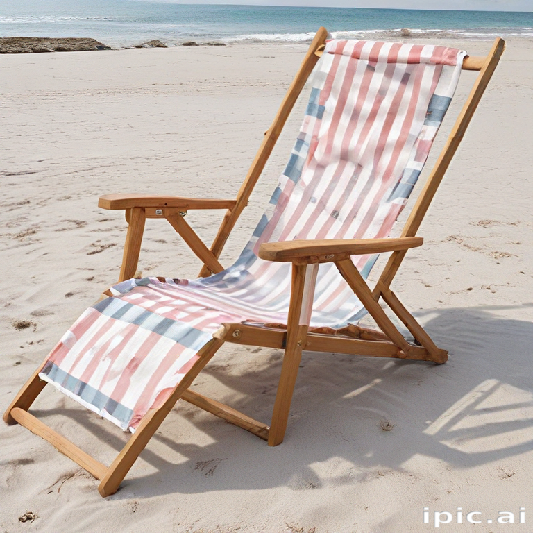 Colorful Beach Chair on Sandy Shore with Calm Ocean Waves in Background