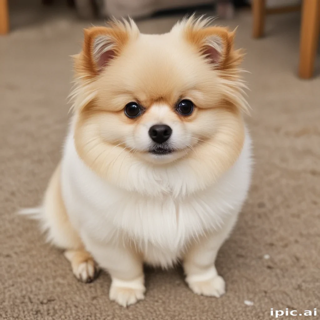 A Fluffy Pomeranian Dog Sitting Cutely on a Soft Carpet