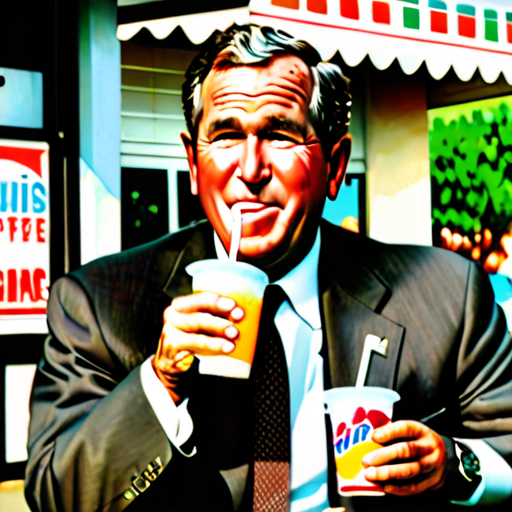 george bush drinking a slurpee