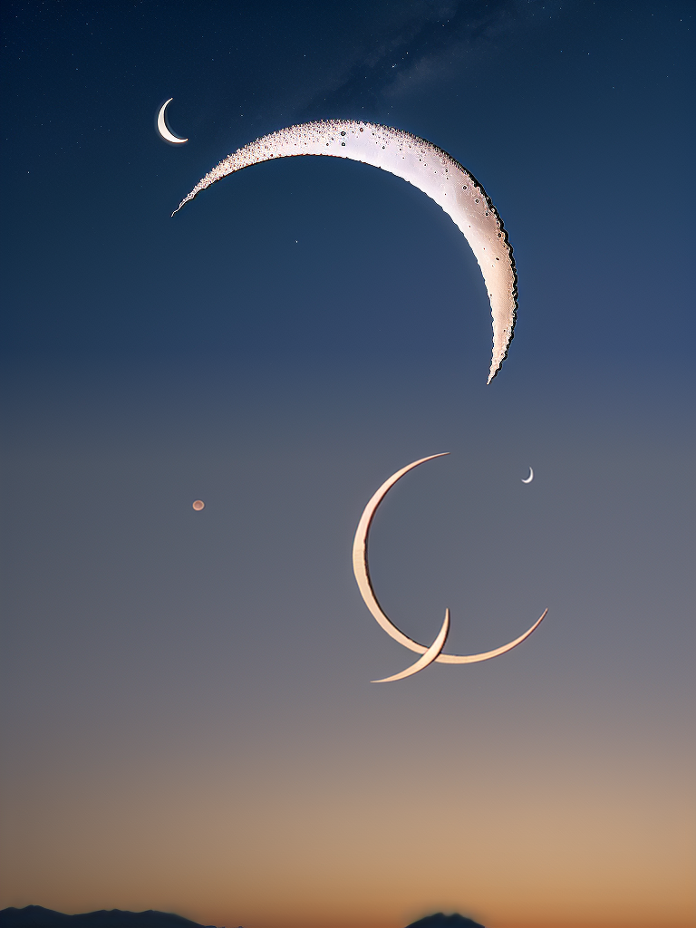 A Serene Crescent Moon Illuminating the Night Sky with Soft Glows