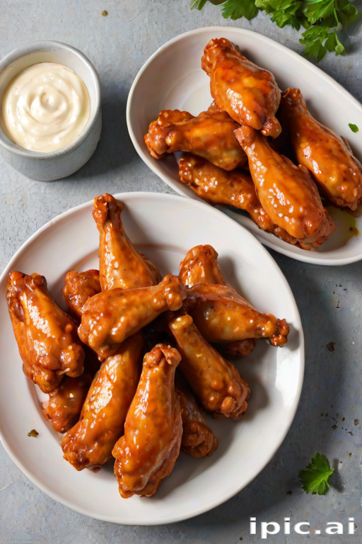 Deliciously Glazed Chicken Wings Served with Creamy Dipping Sauce on ...