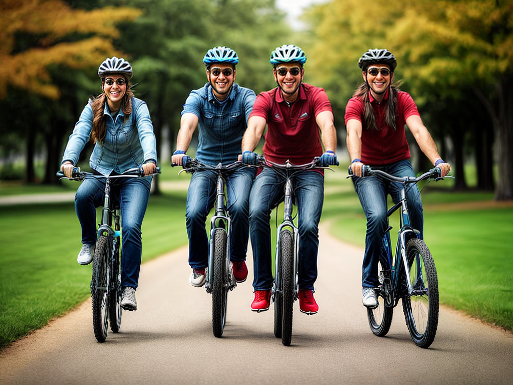 Happy friends riding bike