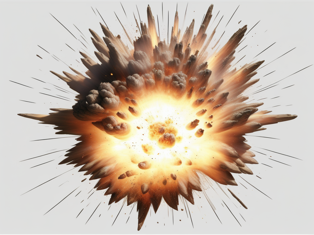 Dynamic Explosion with Fiery Core and Debris in All Directions