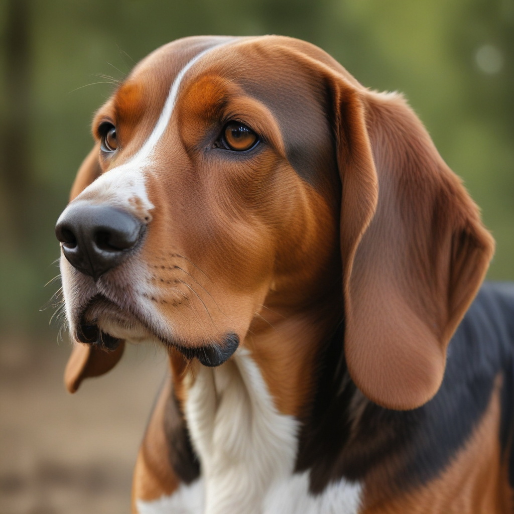 A Close-Up of a Beautiful Beagle Dog with Shiny Fur Outdoors.