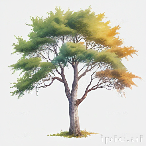 A Beautiful Tree Transitioning from Green to Golden Autumn Leaves