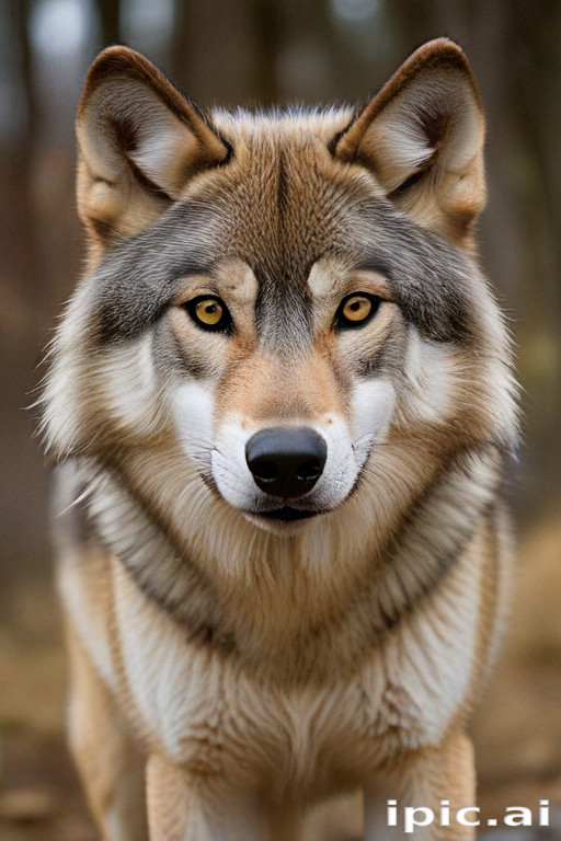 Majestic Wolf Staring Intently Amidst a Natural Forest Background