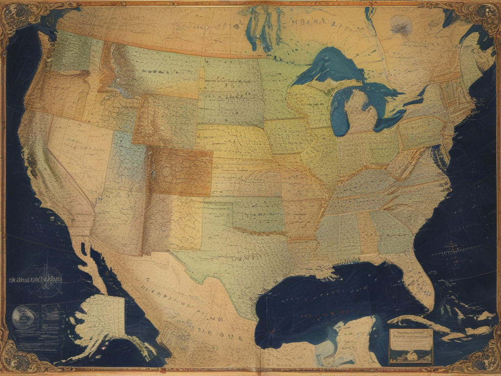 Historical Map of the United States Highlighting State Boundaries and ...