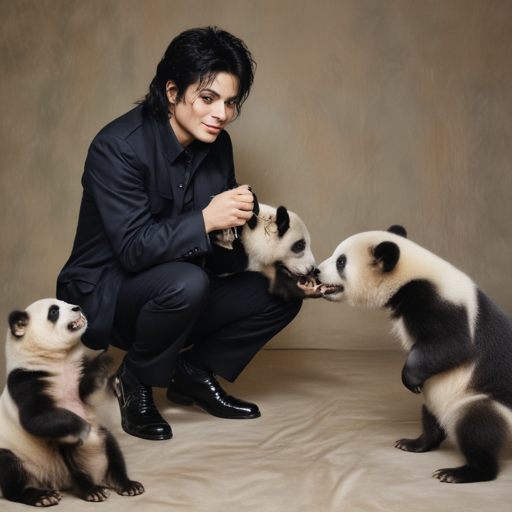 Michael jackson playing with pandas