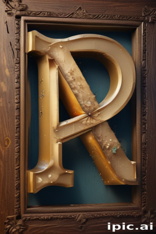Golden Letter R Encased in Ornate Wooden Frame with Unique Texture