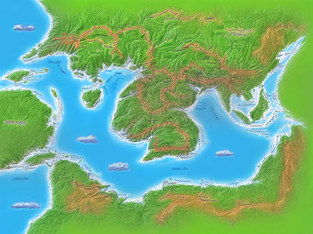 Real world map, 2D, cartoon style, high quality, high detail