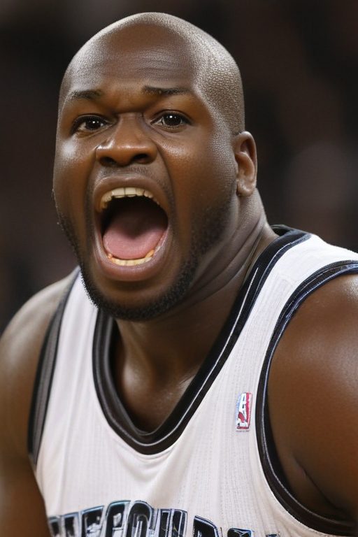 create image of Shaquille O'Neal mouth open, surprised, shocked