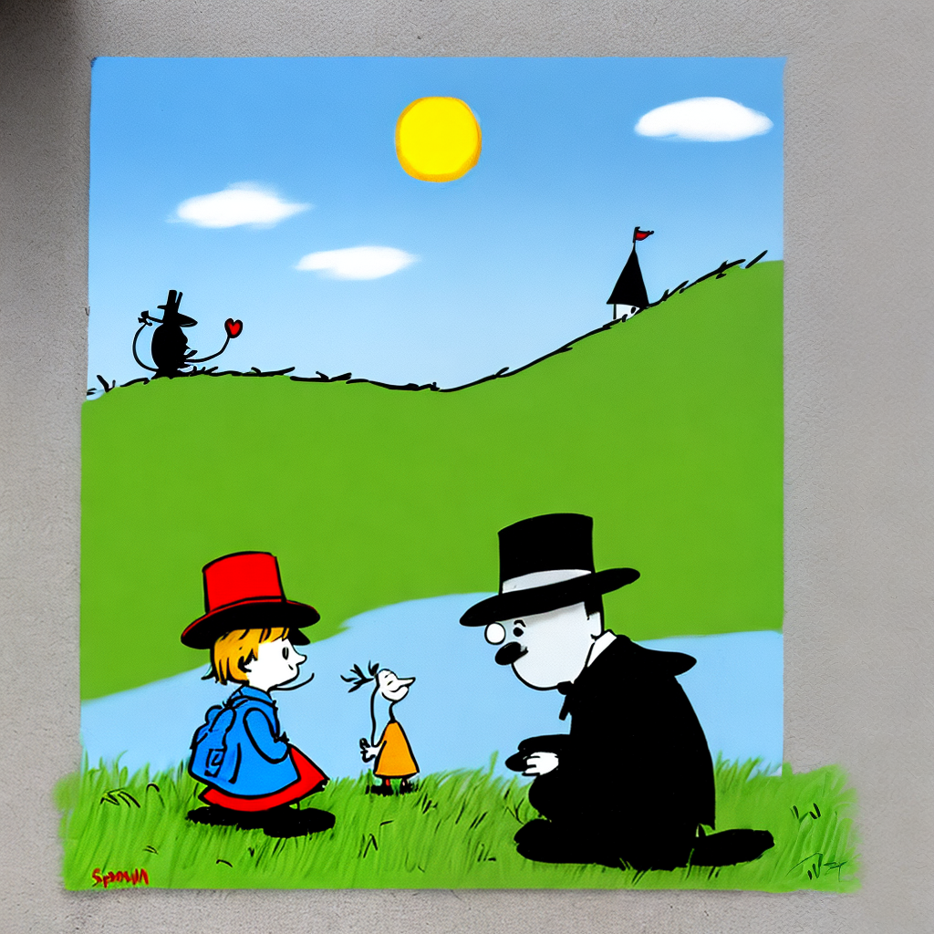moominpappa and snufkin on graffiti banksy style