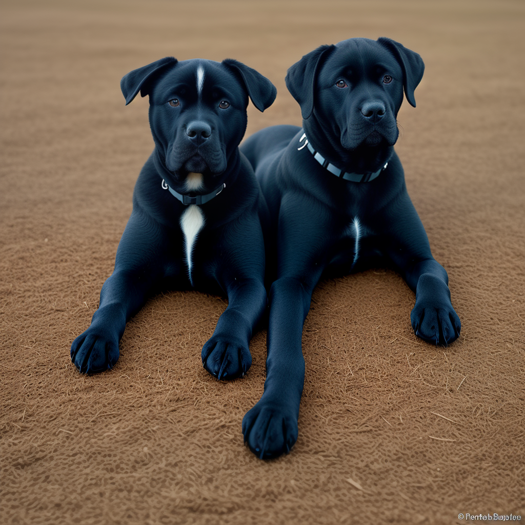 Two Playful Black Dogs Relaxing Together on a Soft Brown Surface