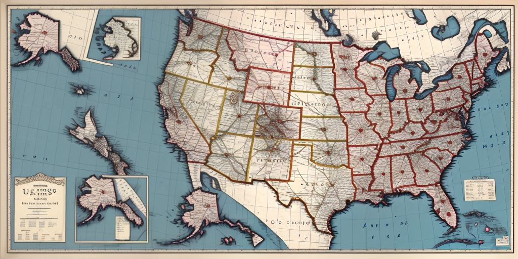Detailed Historical Map of the United States Showing State Boundaries ...