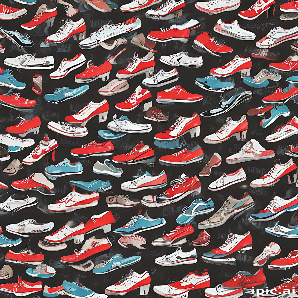 A Colorful Array of Athletic Shoes in Red, White, and Blue Patterns.