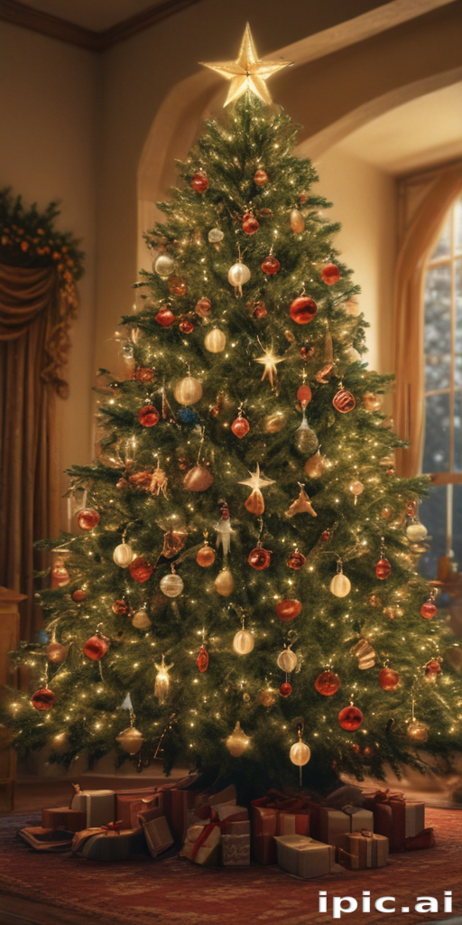 A Beautifully Decorated Christmas Tree Glowing with Lights and Ornaments.