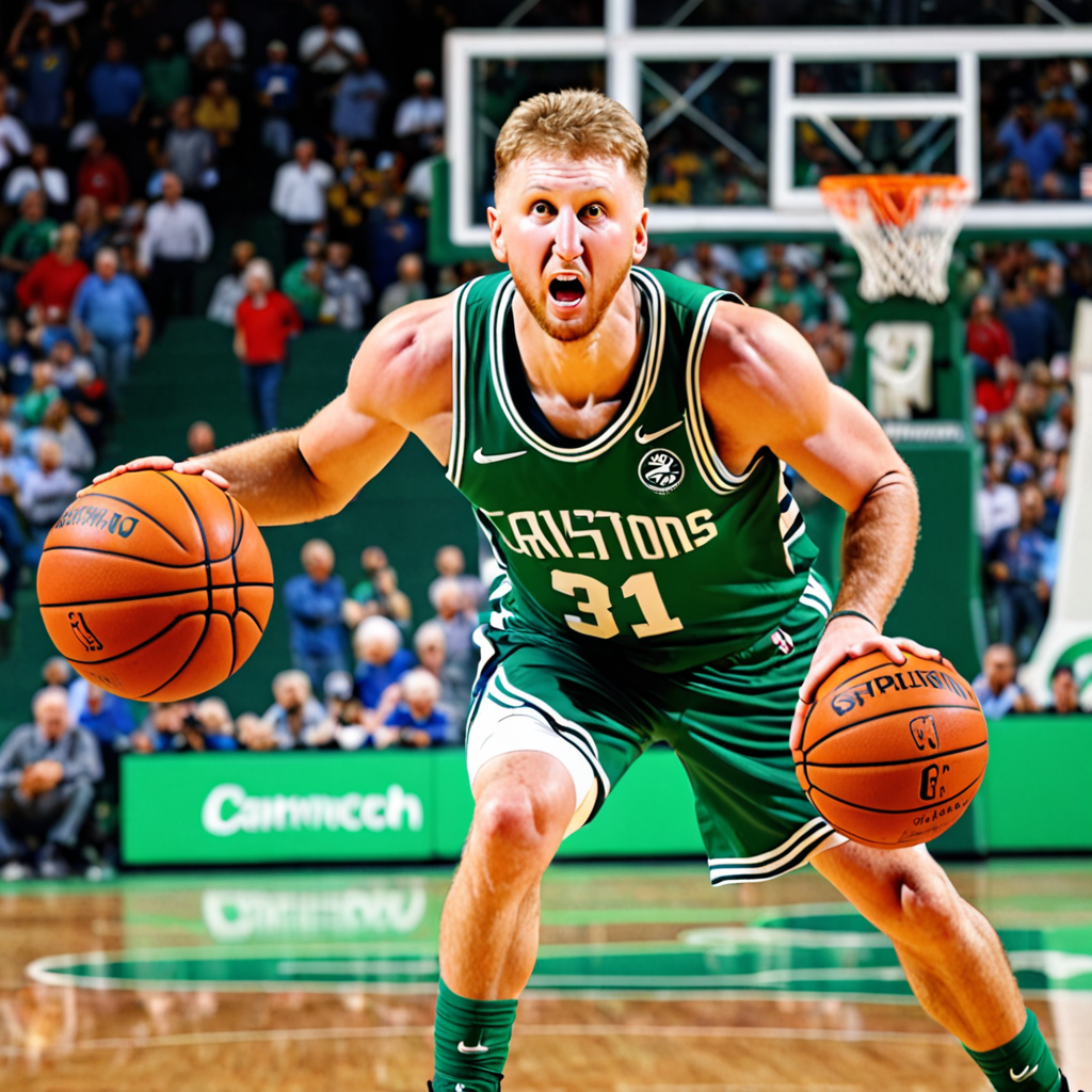 Cartoon of Larry bird playing basketball against Jayson Tatum on an ...