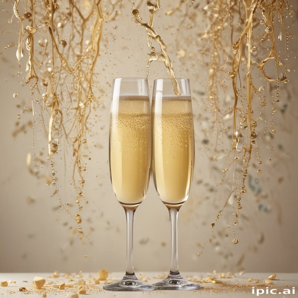 Celebratory Toast: Elegantly Poured Champagne in Flutes Under Golden ...