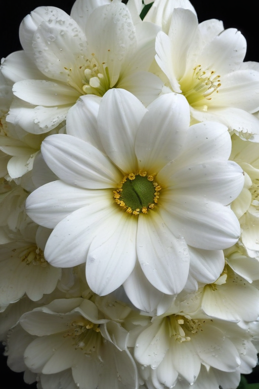 Elegant Arrangement of White Flowers with Delicate Petals and Dew Drops
