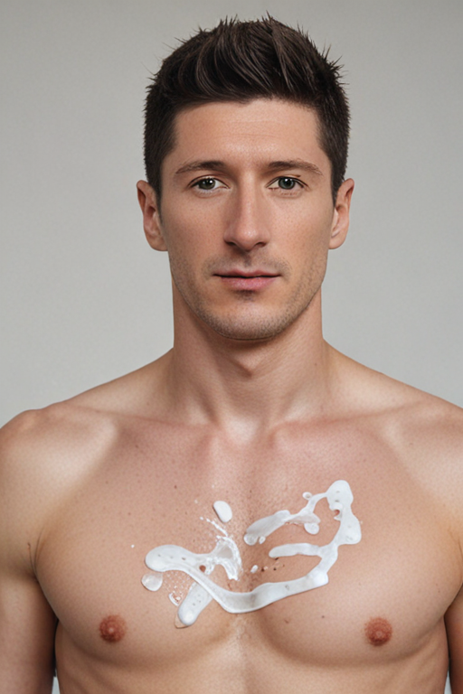 Robert Lewandowski with white liquid on his chest